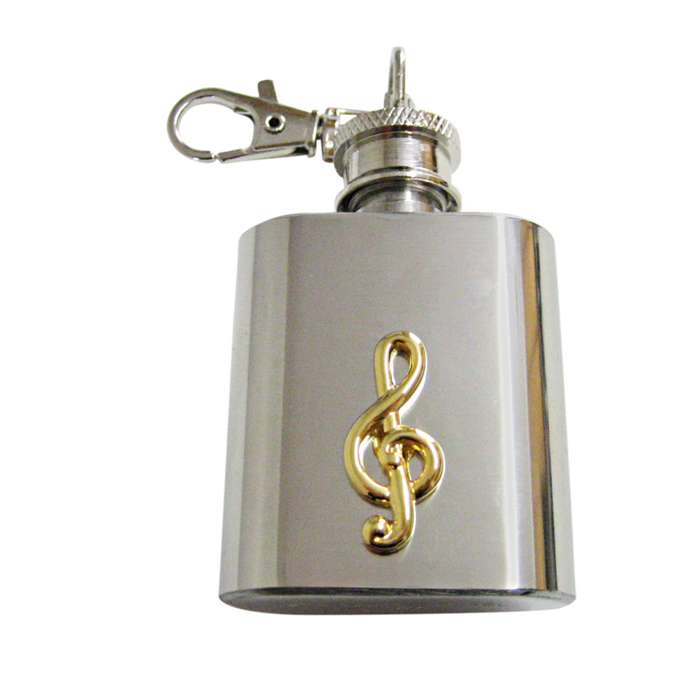Gold Toned Musical Treble Note Keychain Flask - Gem